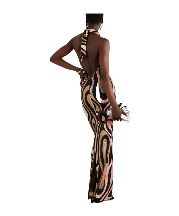Emilio Pucci Printed Satin-jersey Halterneck Maxi Dress