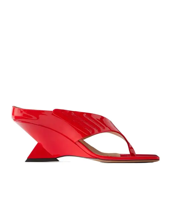 Attico Leather Wedge Thong Sandals - Red