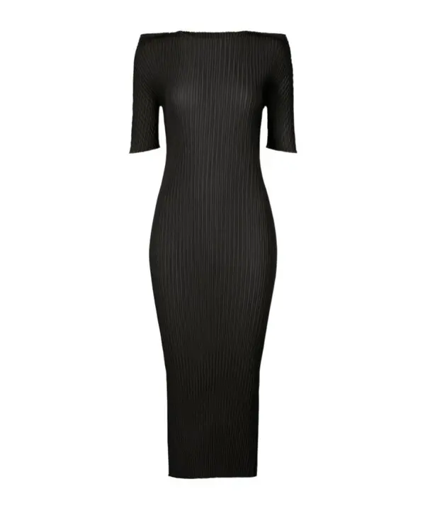 Issey Miyake Box-shoulder Pleats Midi Dress - Black