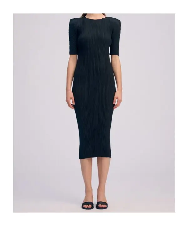 Issey Miyake Box-shoulder Pleats Midi Dress