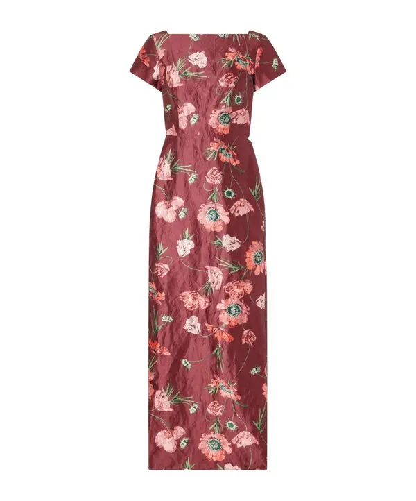 Erdem Floral-print Textured Satin Dress