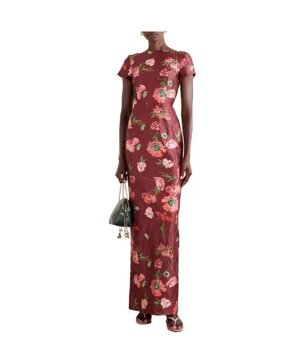 Erdem Floral-print Textured Satin Dress