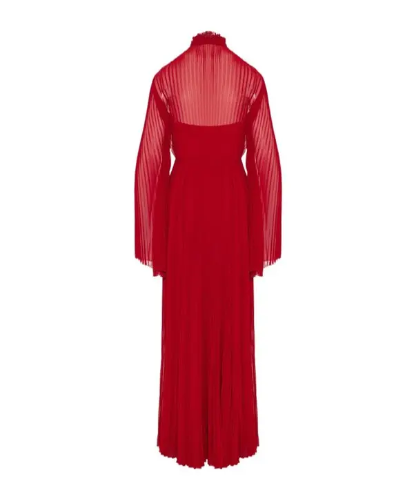 Gucci Pleated Maxi Dress With Pussy-bow And Sheer Sleeves