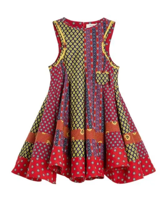 Celine Patchwork Dress In Printed Silk Twill