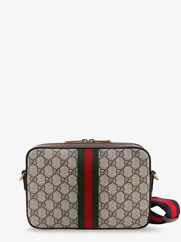 Gucci Ophidia Gg Supreme Fabric And Leather Crossbody Bag - Beige