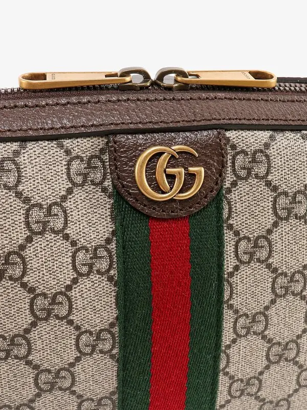 Gucci Ophidia Gg Supreme Fabric And Leather Crossbody Bag - Beige