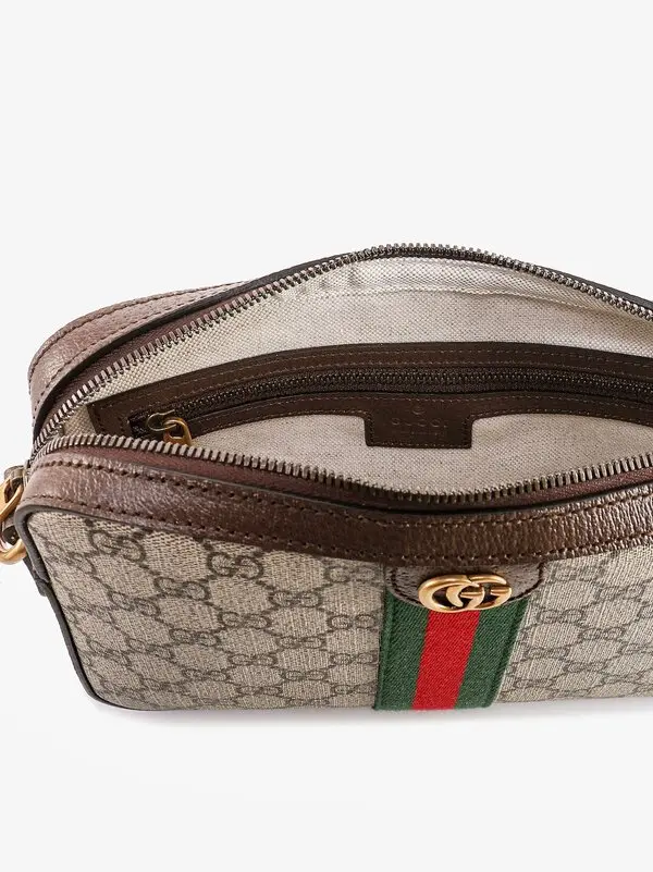 Gucci Ophidia Gg Supreme Fabric And Leather Crossbody Bag - Beige