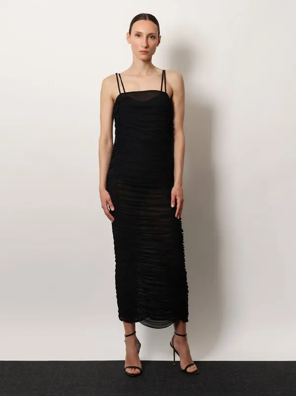 ACTUALEE Nylon Draped Dress With Adjustable Straps