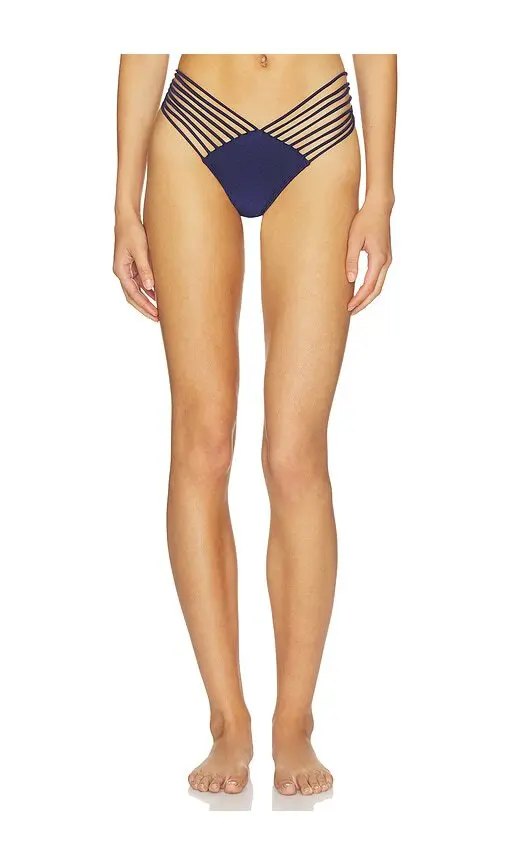Luli Fama Strappy Brazilian Ruched Back Bikini Bottom - Navy