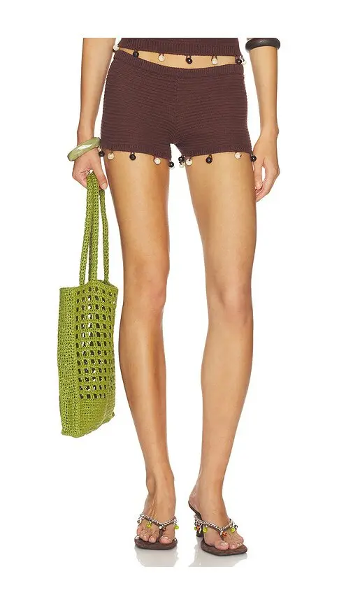 RUNAWAY THE LABEL Bailee Mini Knit Shorts In Chocolate - Cocoa