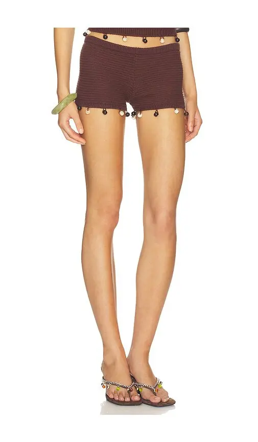 RUNAWAY THE LABEL Bailee Mini Knit Shorts In Chocolate
