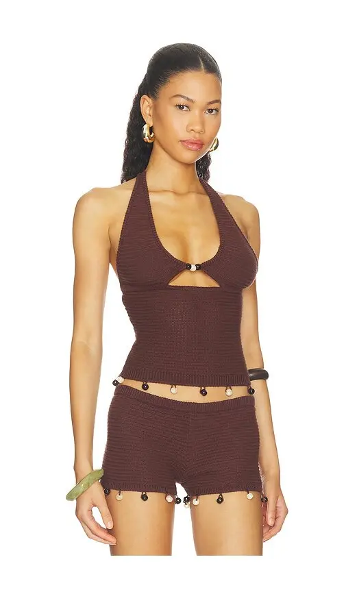 RUNAWAY THE LABEL Bailee Deep-v Halter Knit Top