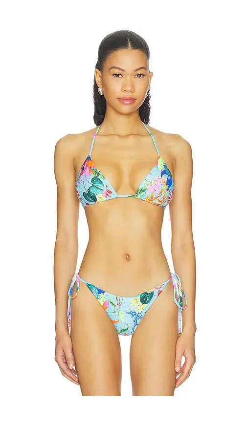 Luli Fama Oceans Kiss Crystallized Triangle Bikini Top & Tie Side Bikini Bottom Set - Multicolor