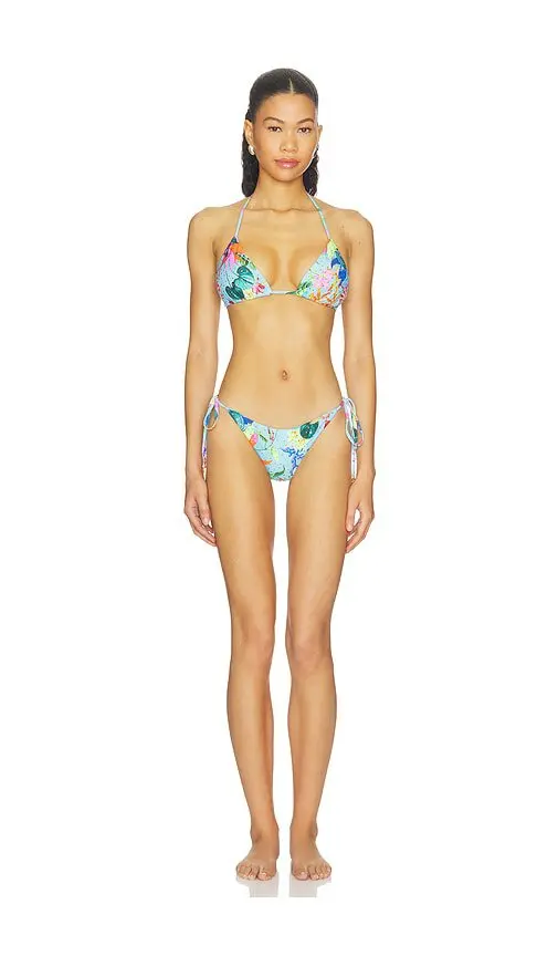 Luli Fama Oceans Kiss Crystallized Triangle Bikini Top & Tie Side Bikini Bottom Set