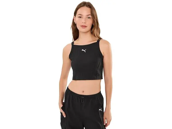 PUMA Essentials Ribbed Cropped Tank Top Clothing - Black