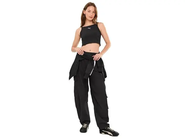 PUMA Essentials Ribbed Cropped Tank Top Clothing - Black