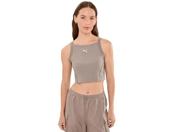 PUMA Essentials Ribbed Cropped Tank Top - Mouse Gray