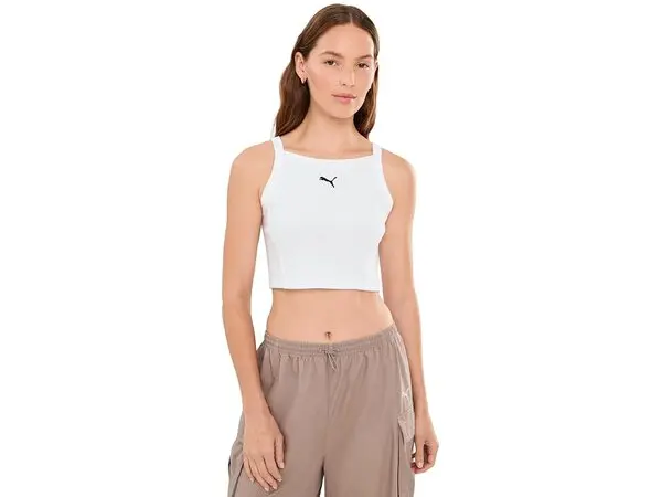 PUMA Essentials Ribbed Cropped Tank Top Clothing - White