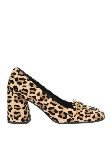 J.A.P. JOSE ANTONIO PEREIRA Leopard Print Suede Block Heel Pumps - Sand