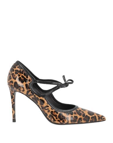 J.A.P. JOSE ANTONIO PEREIRA Patent Leather Mary Jane Pumps With Leopard Print - Sand