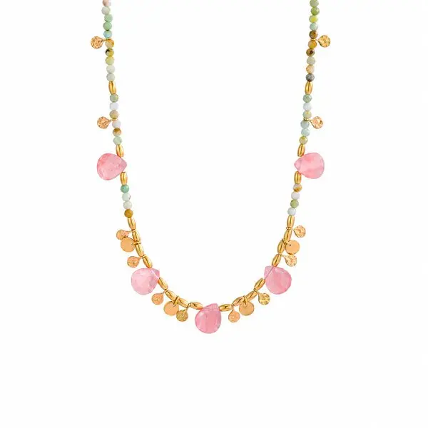 ORMIRO Salt & Petals Australian Jade & Watermelon Quartz Beaded Necklace