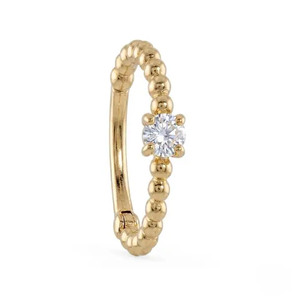 ZAHAV JEWELRY 14k Yellow 18 Gauge 10mm Diamond Beaded Clicker Hoop - Gold