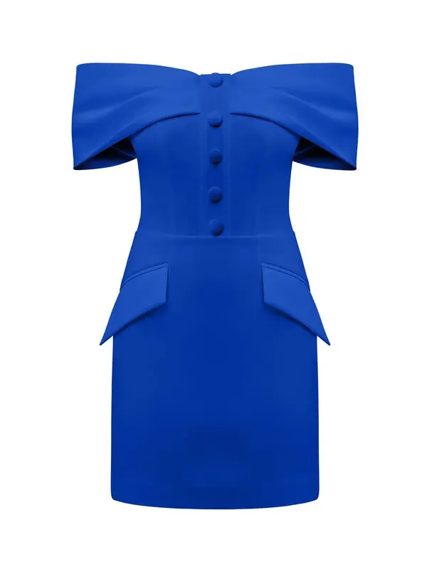 TIA DORRAINE Steel Confidence Off-shoulder Mini Dress – Azure - Blue