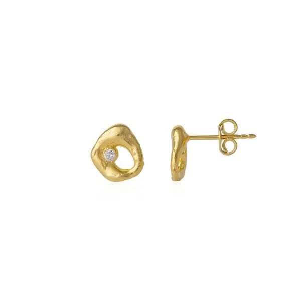 SPERO LONDON Dripping Molten Natural Textured Sterling Silver Authentic Earring - Gold