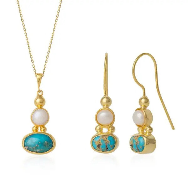 SPERO LONDON Turquoise Authentic Pendant & Earring Sterling Silver Plated Set