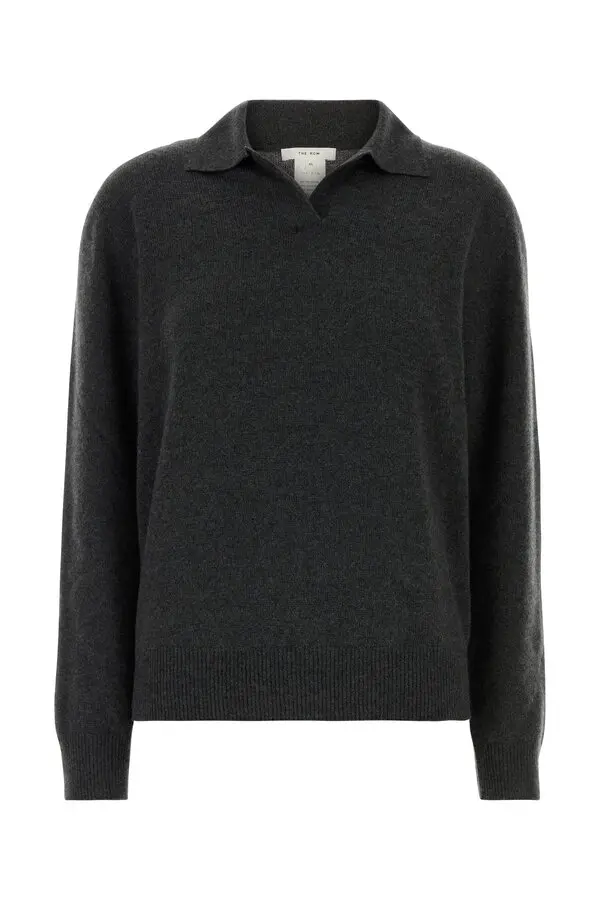 THE ROW Charcoal Cashmere Oashi Polo Shirt