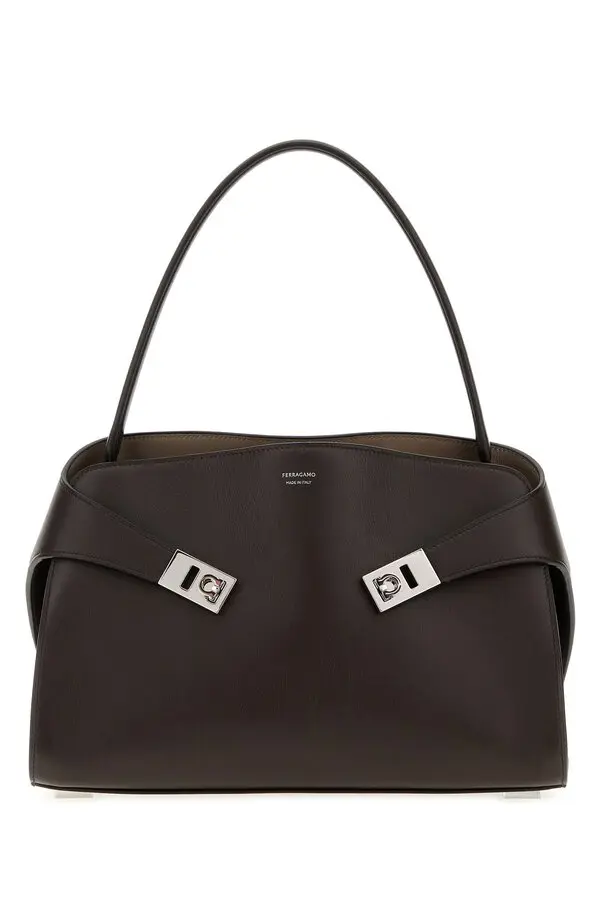 FERRAGAMO Dark Leather Medium Hug Soft Shoulder Bag