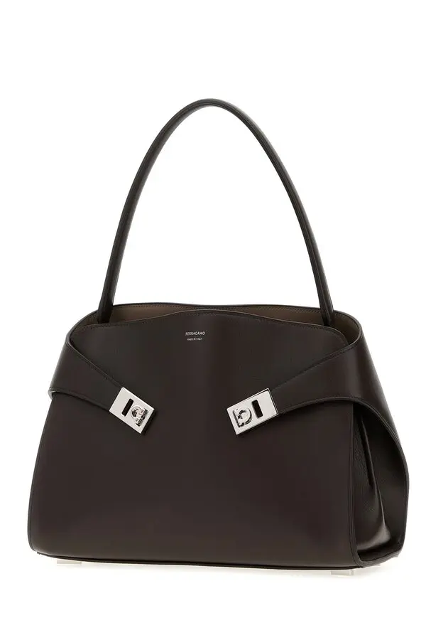 FERRAGAMO Dark Leather Medium Hug Soft Shoulder Bag