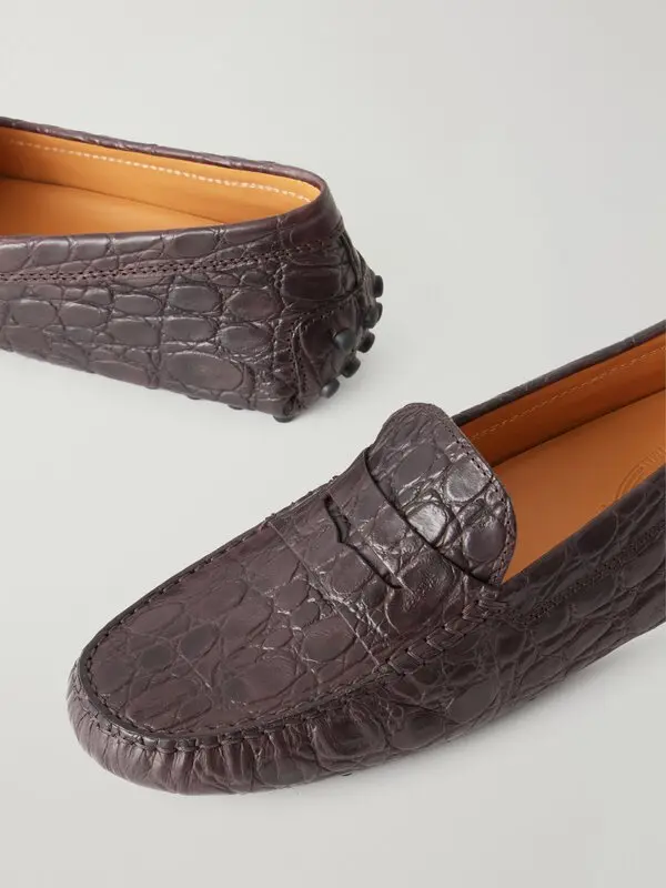 TOD'S Gommino Croc-effect Leather Loafers