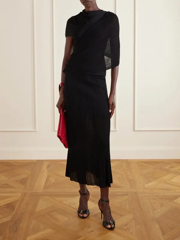 Balmain Plissé-crepe Midi Skirt