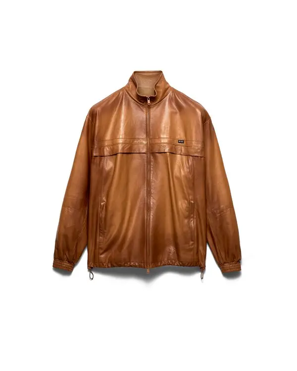 Prada Nappa Leather Jacket With Stand-up Collar - Light Tan