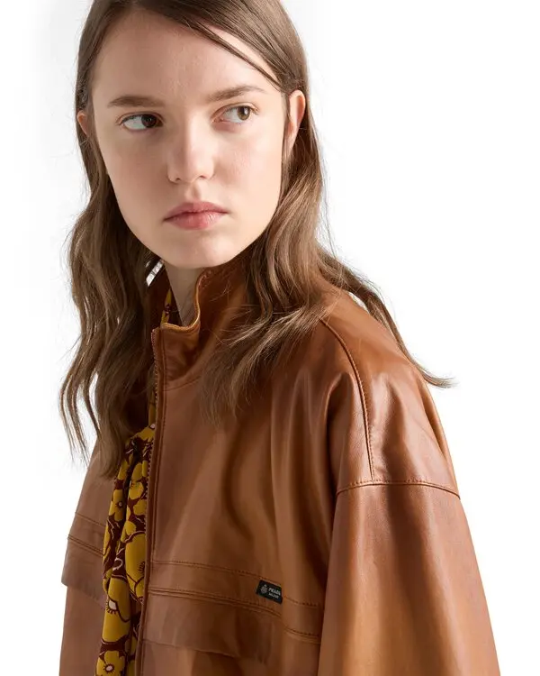 Prada Nappa Leather Jacket With Stand-up Collar - Light Tan