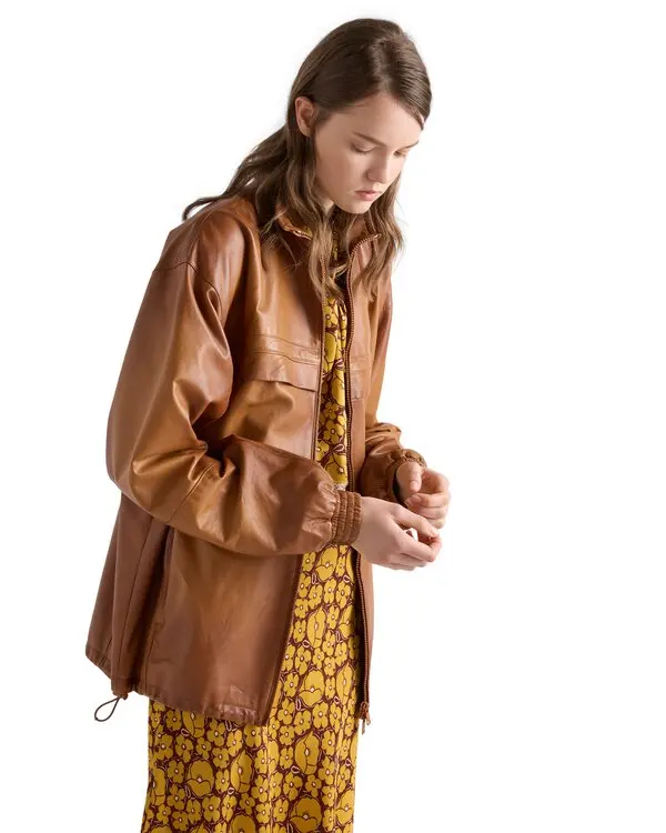 Prada Nappa Leather Jacket With Stand-up Collar - Light Tan
