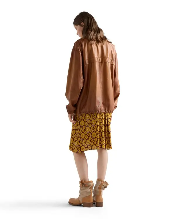 Prada Nappa Leather Jacket With Stand-up Collar - Light Tan