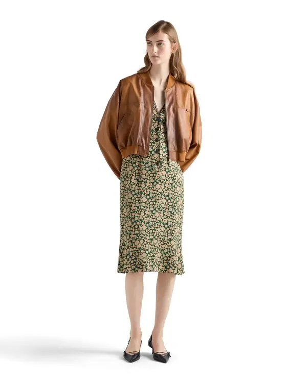 Prada Cropped Nappa Leather Bomber Jacket - Light Tan
