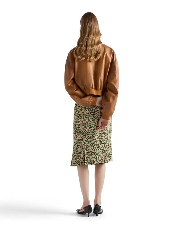 Prada Cropped Nappa Leather Bomber Jacket - Light Tan