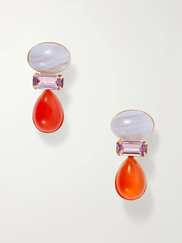 JENNIFER BEHR Talia Gold-tone Carnelian And Agate Embellished Earrings - Red