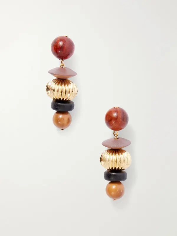 JENNIFER BEHR Lavon Gold-tone Wood Bead Drop Earrings - Brown