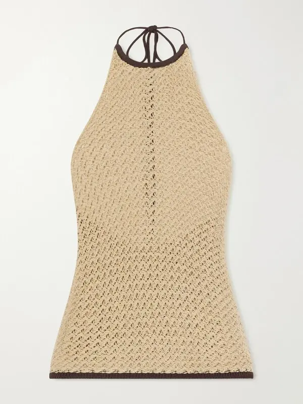SIR. Ellinor Crocheted Cotton Halter Neck Tank - Neutrals