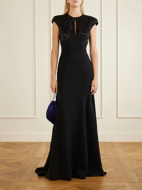 Jenny Packham Embellished Georgette-crepe Gown