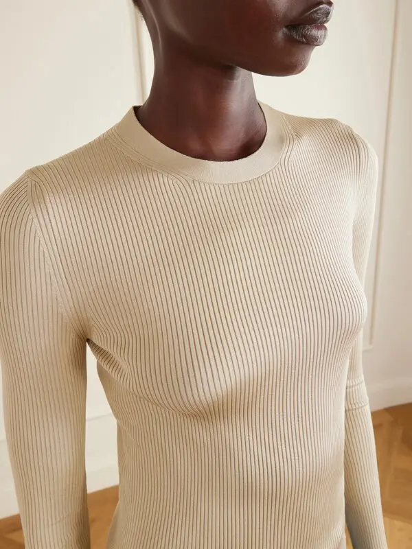 Alaïa Ribbed Silk-blend Top With Lettuce Hem