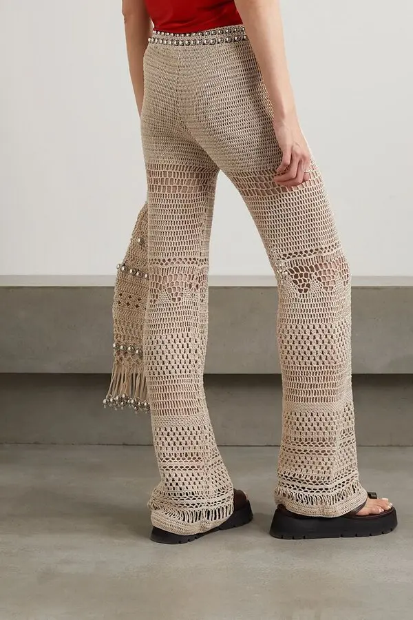 Rabanne Embellished Crocheted Cotton Flared Pants