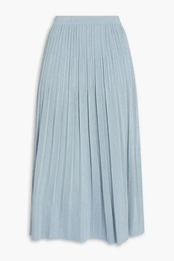 Zimmermann Metallic Ribbedknit Midi Skirt - Light Blue