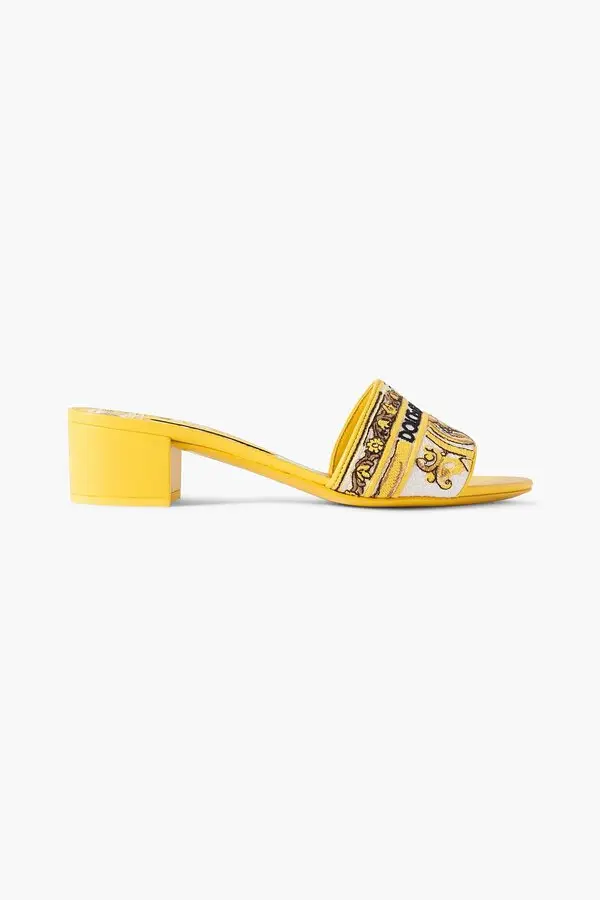 Dolce & Gabbana Maiolica Karol Leathertrimmed Canvasjacquard Sandals - Yellow