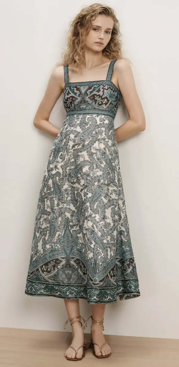 Veronica Beard Rye Linen Silk Midi Dress
