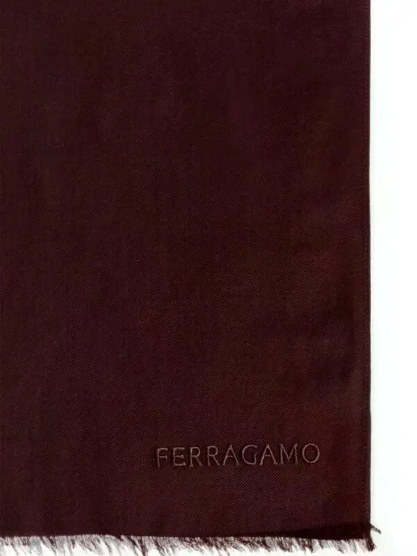 FERRAGAMO Embroidered-logo Cashmere Scarf - Red